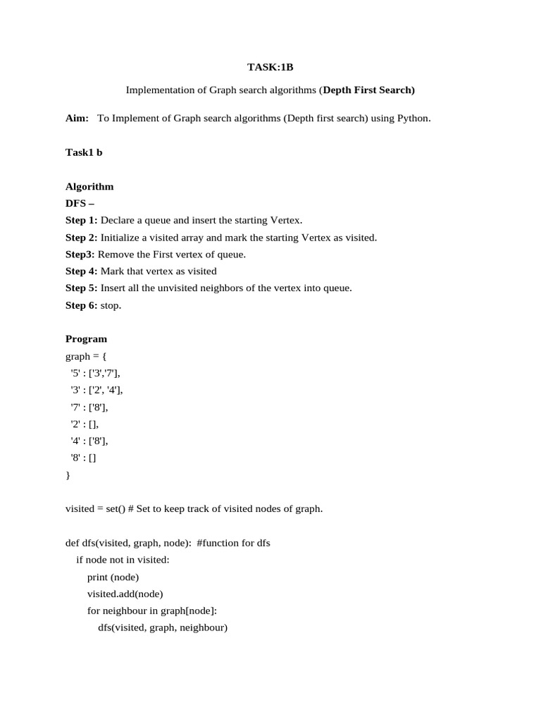 Task-1B Implementation of DFS | PDF
