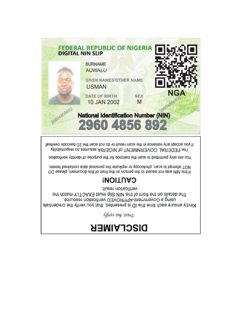 Nin Card Auwalu - 090330 | PDF