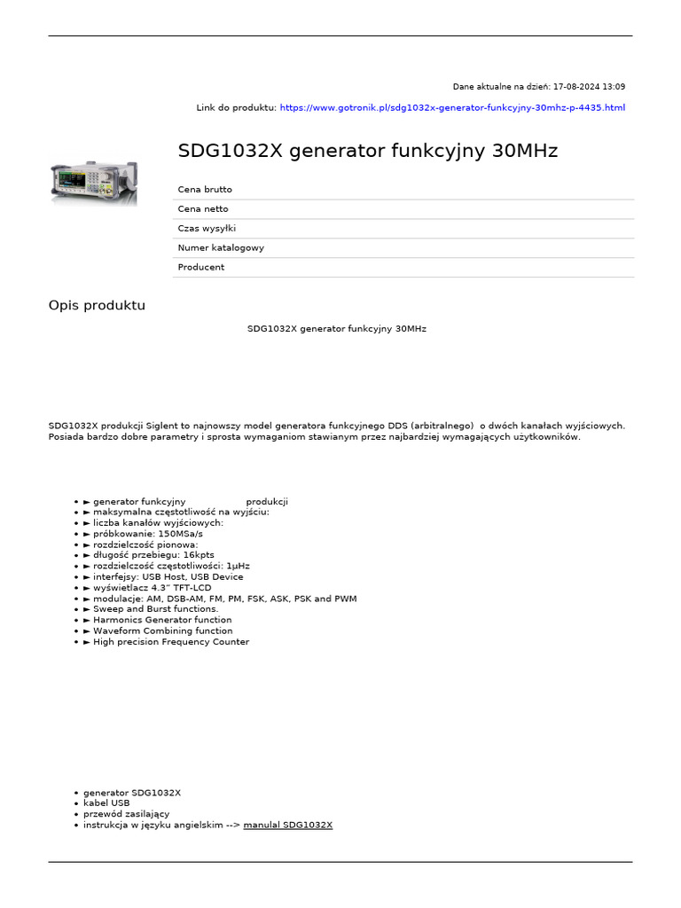 sdg1032x Generator Funkcyjny 30mhz | PDF