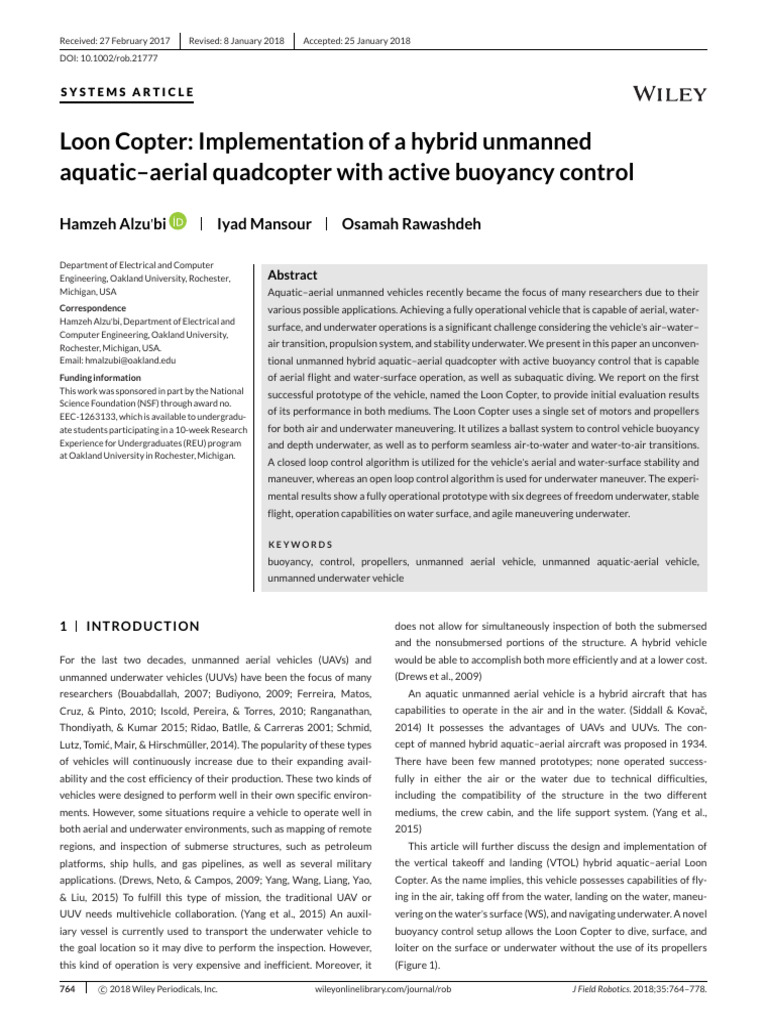 Journal of Field Robotics - 2018 - Alzu'bi - Loon Copter Implementation ...
