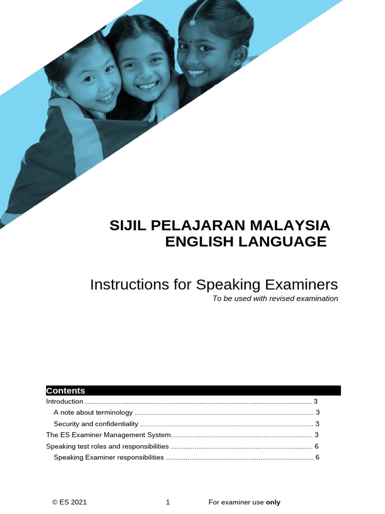 3 SPM Instructions For Speaking Examiners V3 | PDF | Multiple Choice | Nonverbal Communication