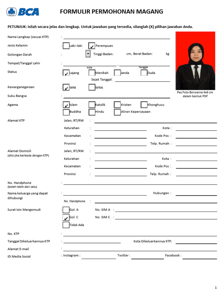 Panduan Formulir Magang BCA | PDF