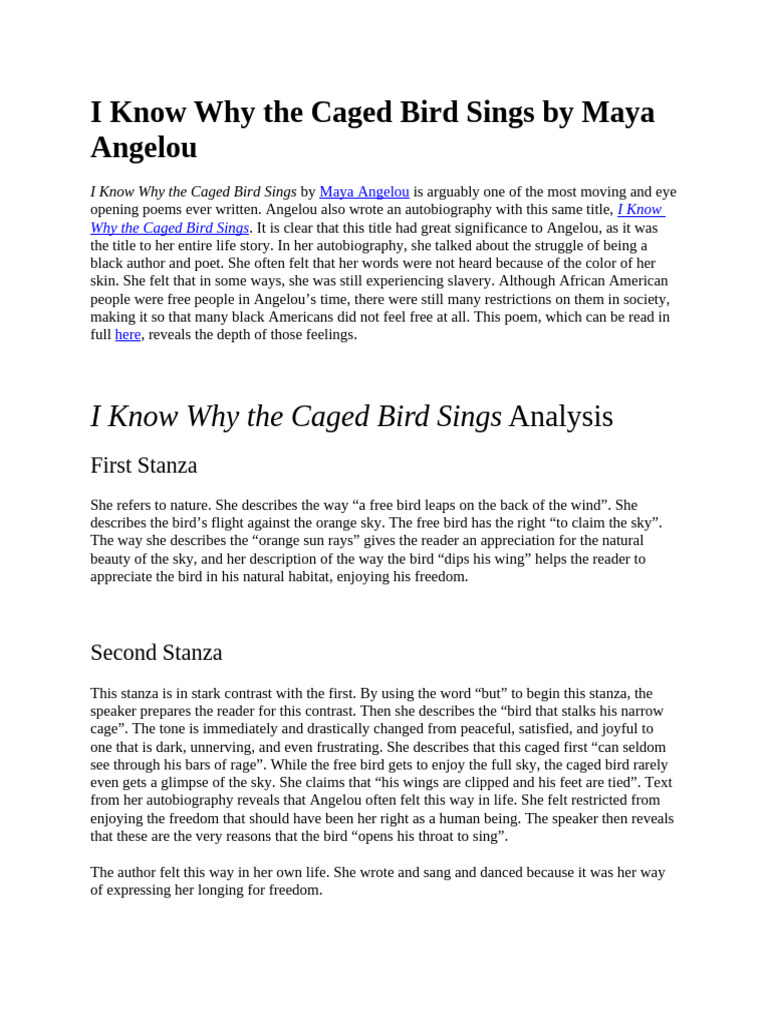 I Know Why The Caged Bird Sings by Maya Angelou | PDF