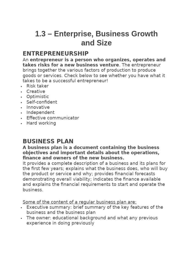 1.3 Enterprise, Business Growth and Size - 1 | PDF | Entrepreneurship ...