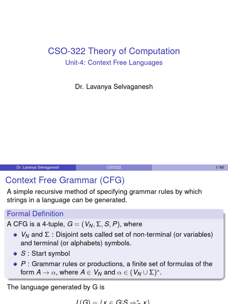 Unit 4 ContextFreeLanguage | PDF | Syntax | Mathematical Logic