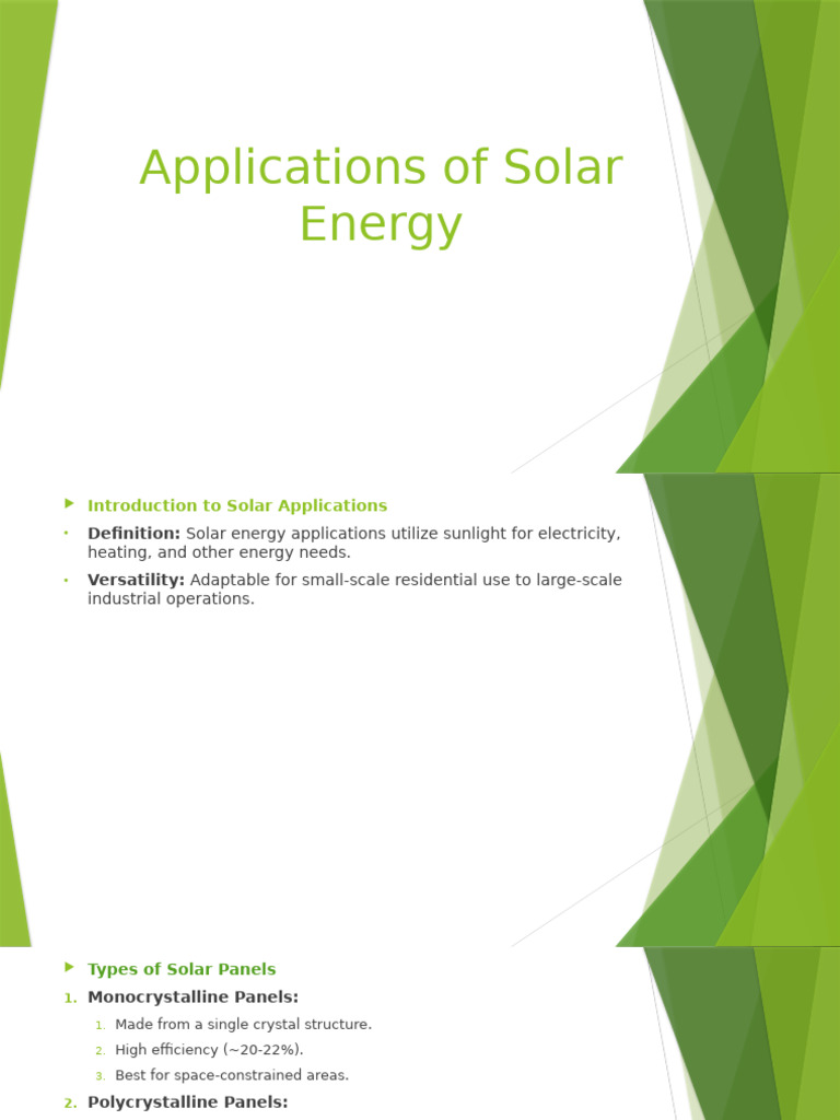 Applications of Solar Energy | PDF | Photovoltaics | Solar Energy