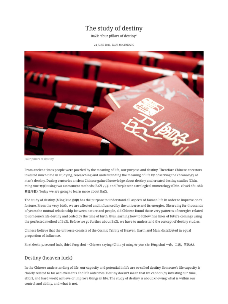 The Study of Destiny BaZi Four Pillars | PDF | Luck | Yin And Yang