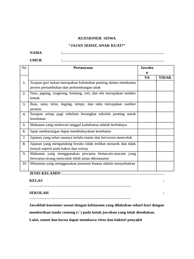 Kuesioner Siswa | PDF