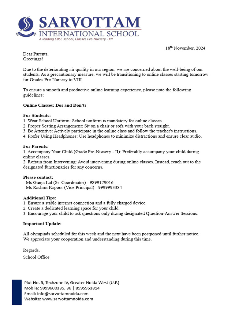 Circular - Online Classes | PDF