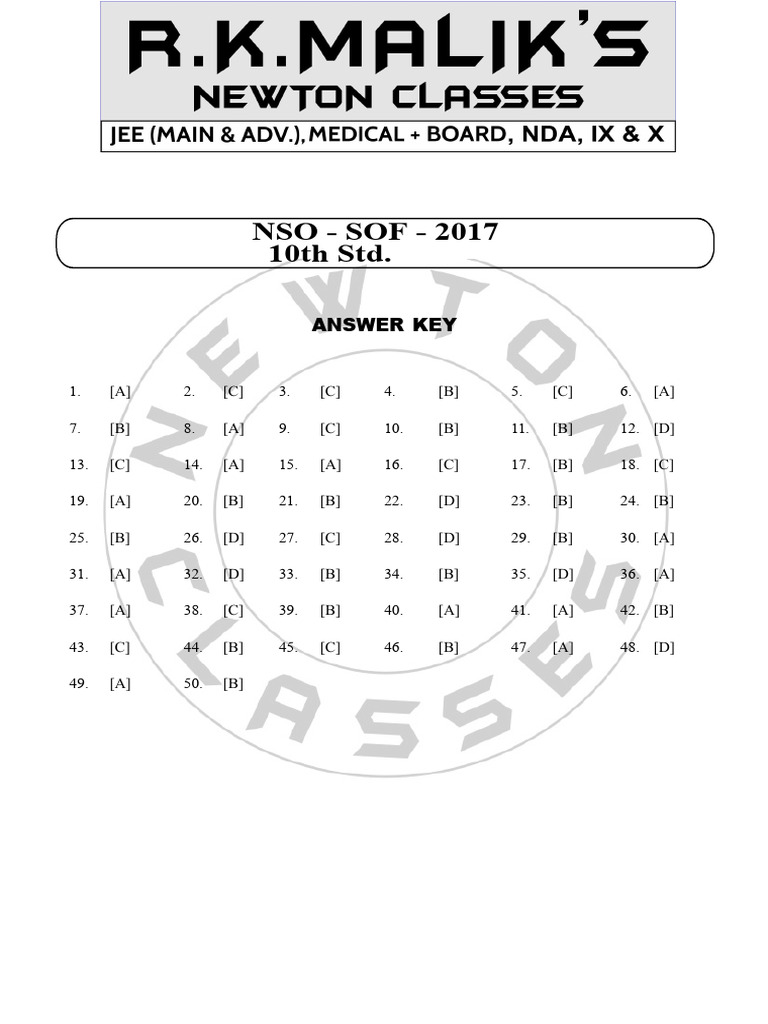 Final Nso Sof 2017 10th Std Answer Key Pdf