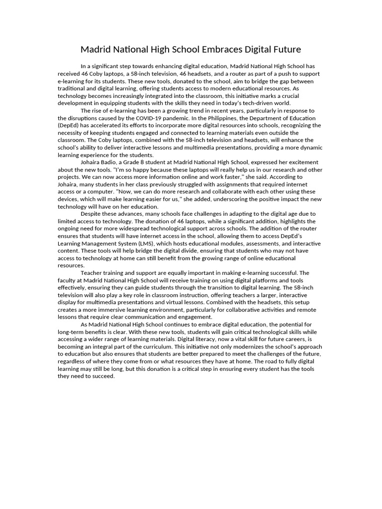 Madrid High School Enhances Digital Learning | PDF | Educational ...