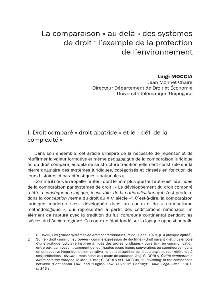 La Comparaison Au Dela Des Systemes de Droit Lexemple de La Protection ...