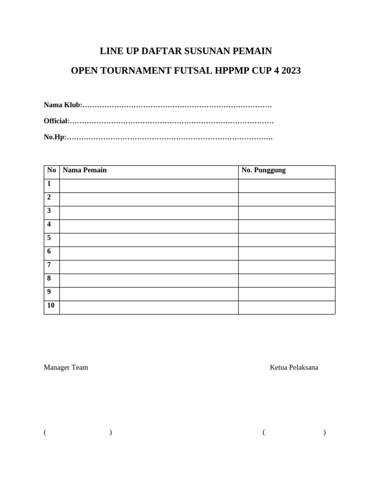 Line Up HPPMP Futsal | PDF