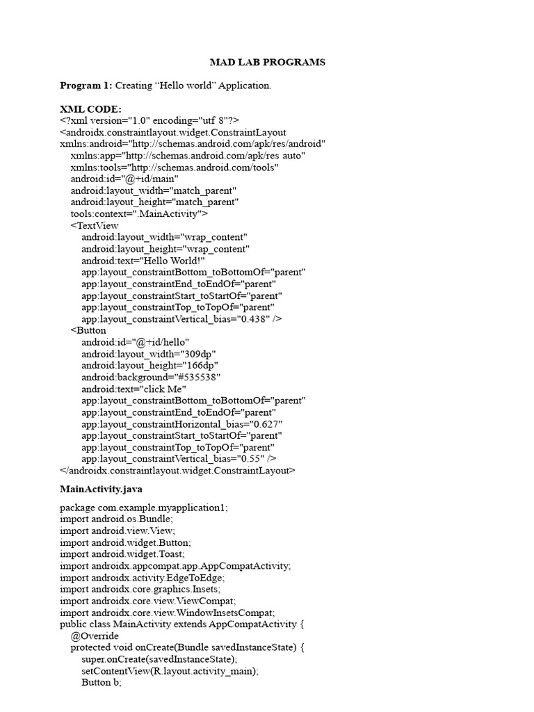 Mad Lab Programs Mannual | PDF | Android (Operating System) | Menu (Computing)