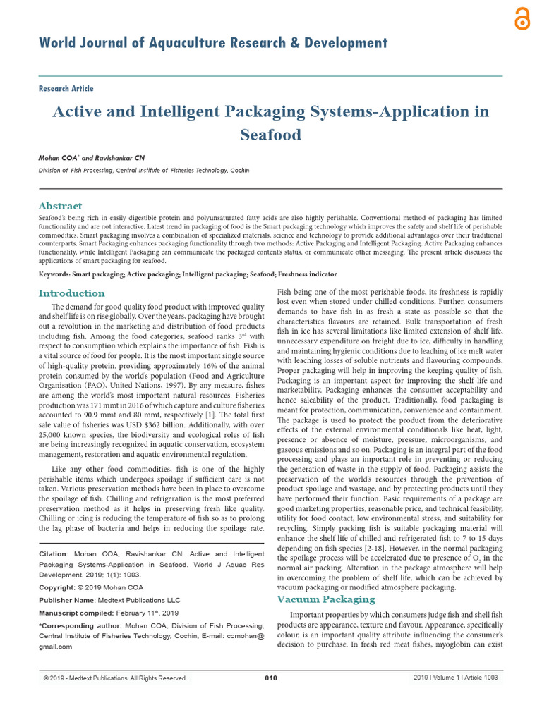 Active and Intelligent Packaging Systems Application in Seafood 73 ...