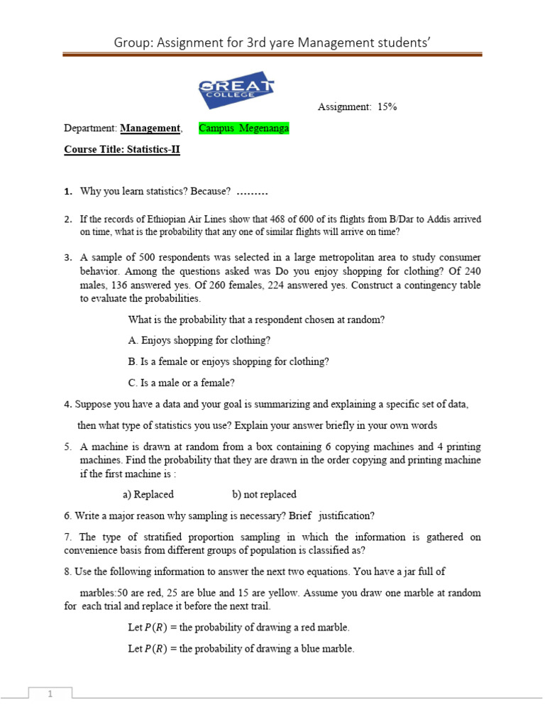 Statics-II Assignment For 2+managment (MGMT 222) | PDF | Sampling ...