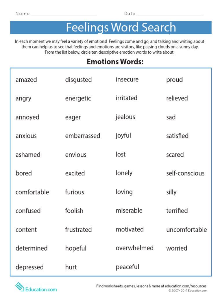 Feelings Word Search | PDF | Emotions | Psychology