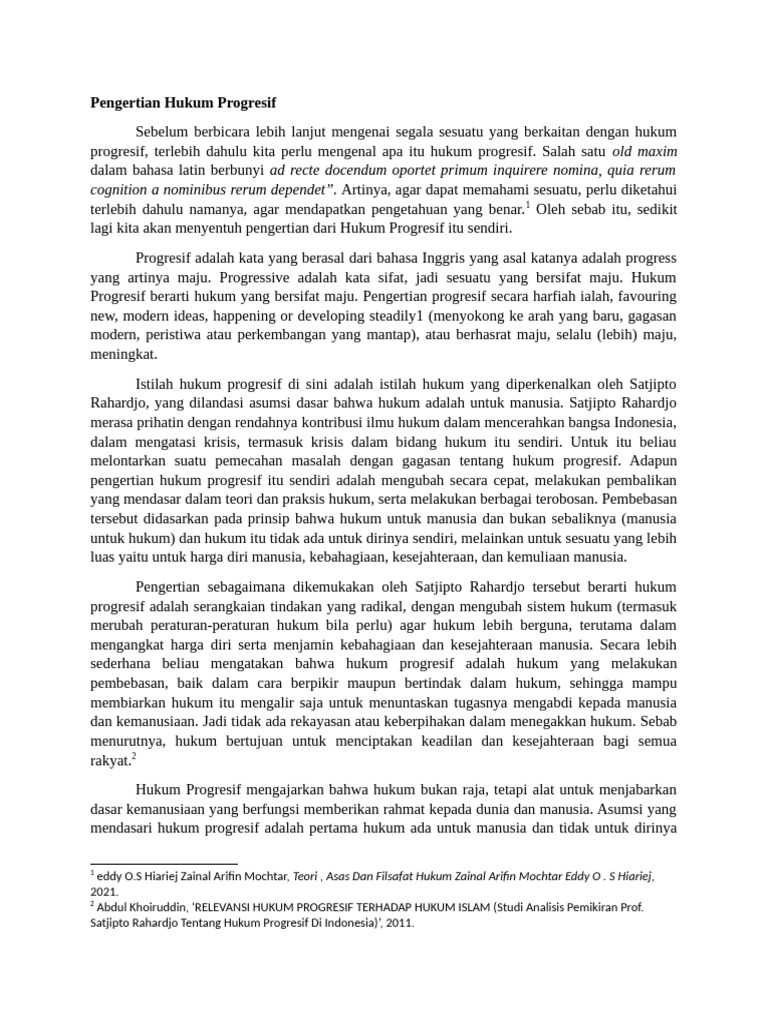 Pengertian Hukum Progresif di Indonesia | PDF