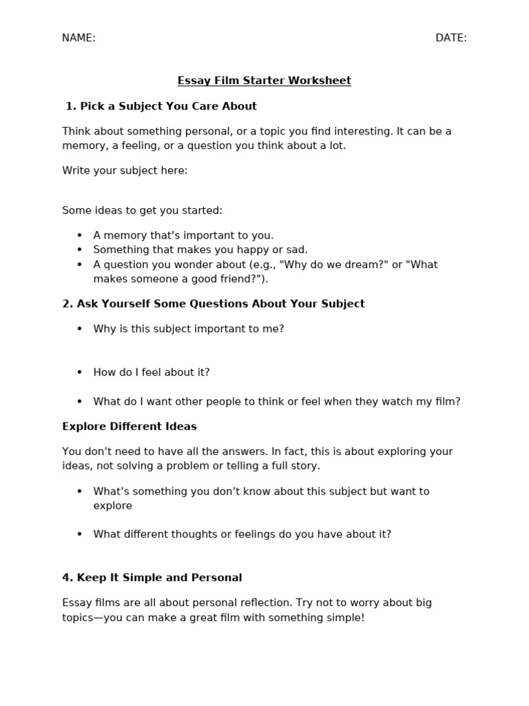 Essay Film Work Sheet | PDF