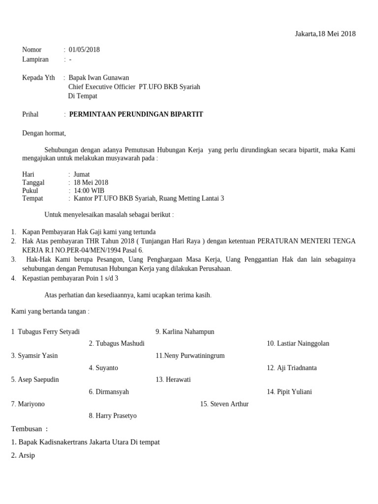 Surat Permohonan Perundingan Bipartid Perorangan | PDF