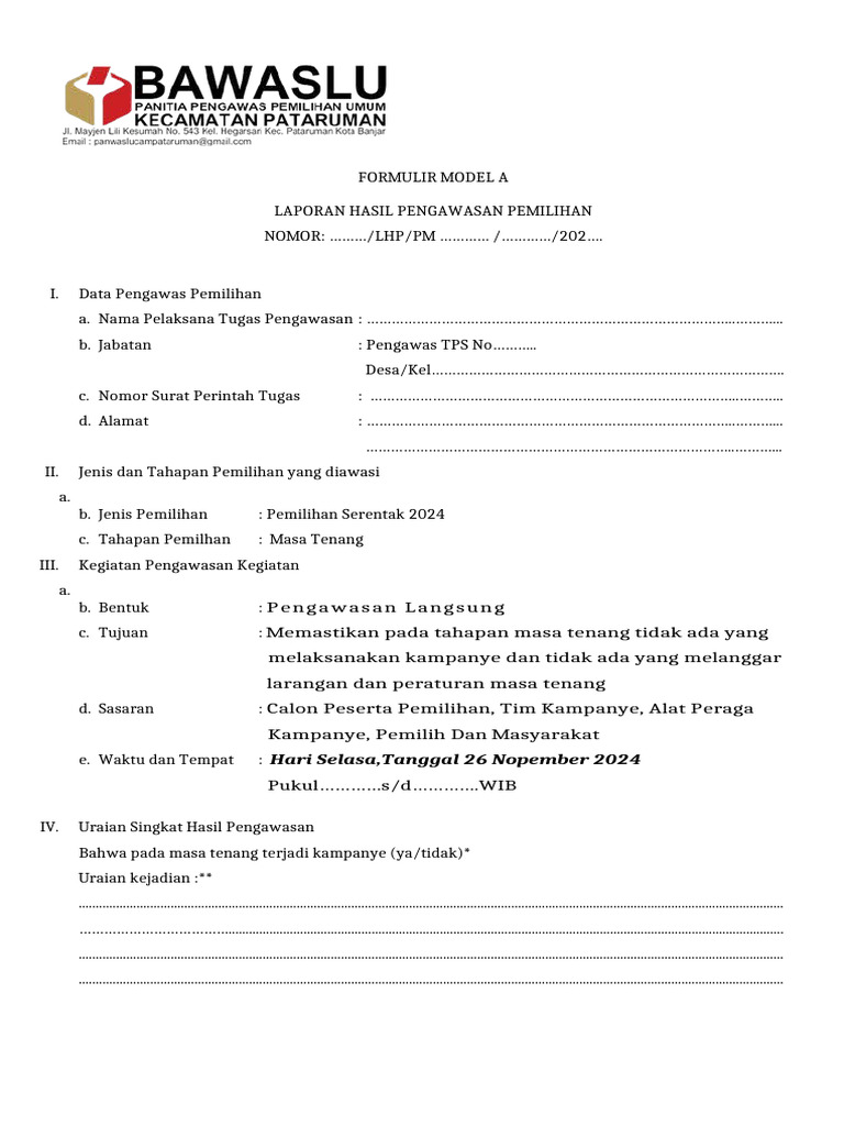 FORMAT LHP PTPS 26 NOP 2024 Masa Tenang | PDF