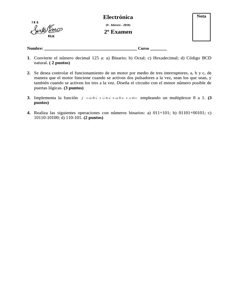 2º Examen de Electrónica E1e 9-02-10 | PDF