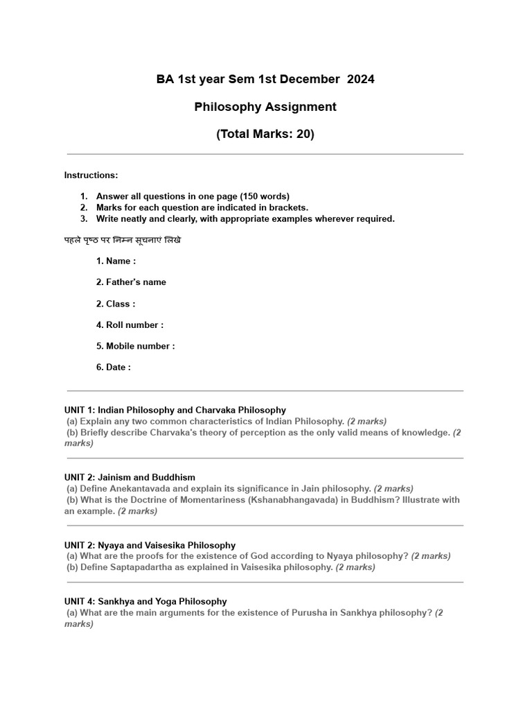 BA 1st Year Sem 1st December 2024 Assignment | PDF