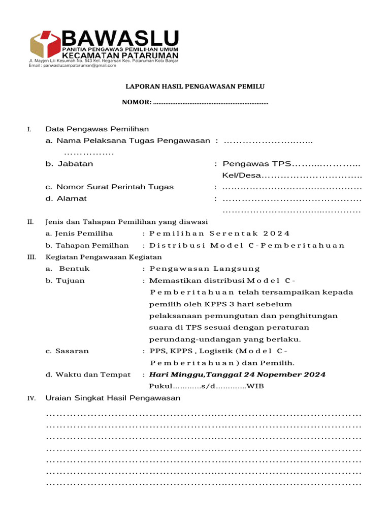 FORMAT LHP PTPS 24 NOP 2024 Distribusi Model C-Pemberitahuan | PDF