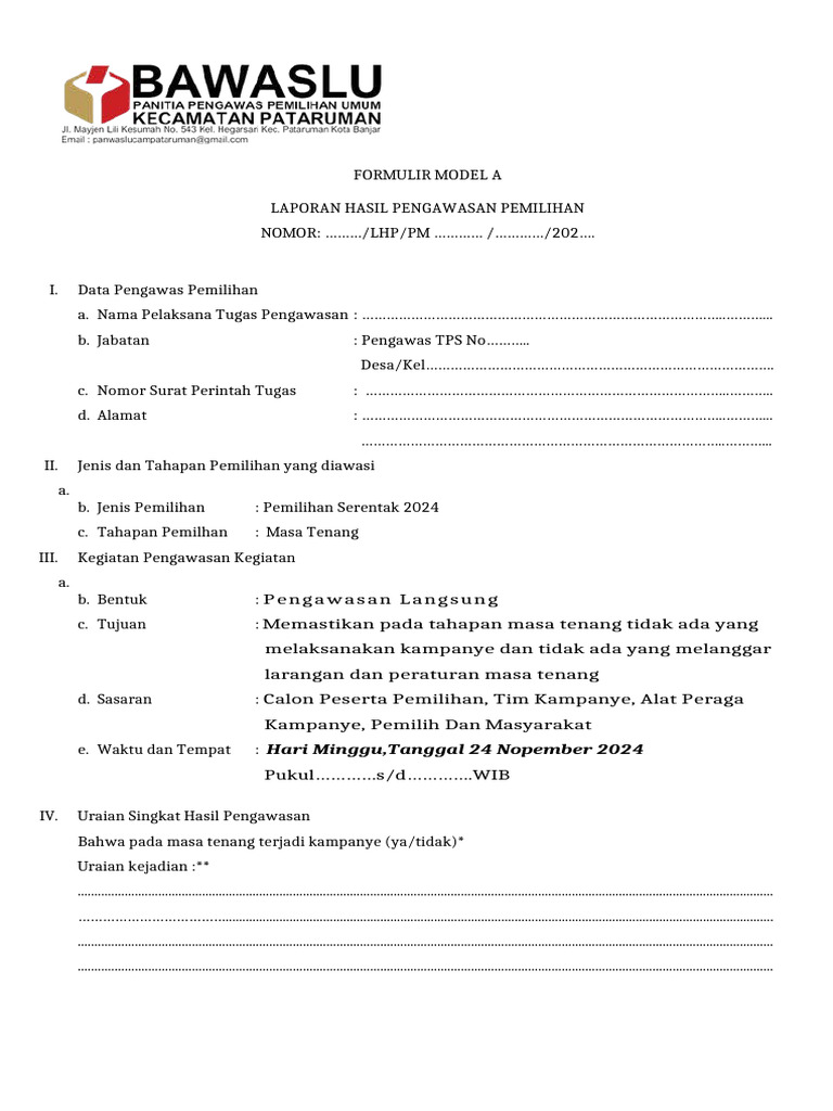 FORMAT LHP PTPS 24 NOP 2024 Masa Tenang | PDF