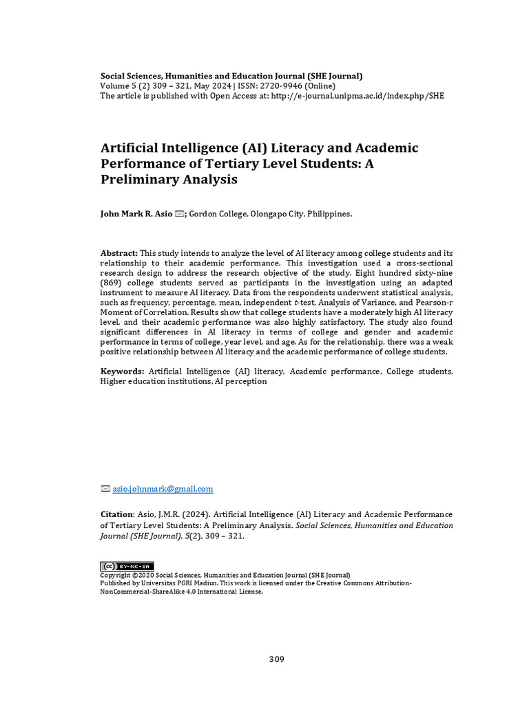 Artificial Intelligence (AI) Literacy and Academic Performance of ...