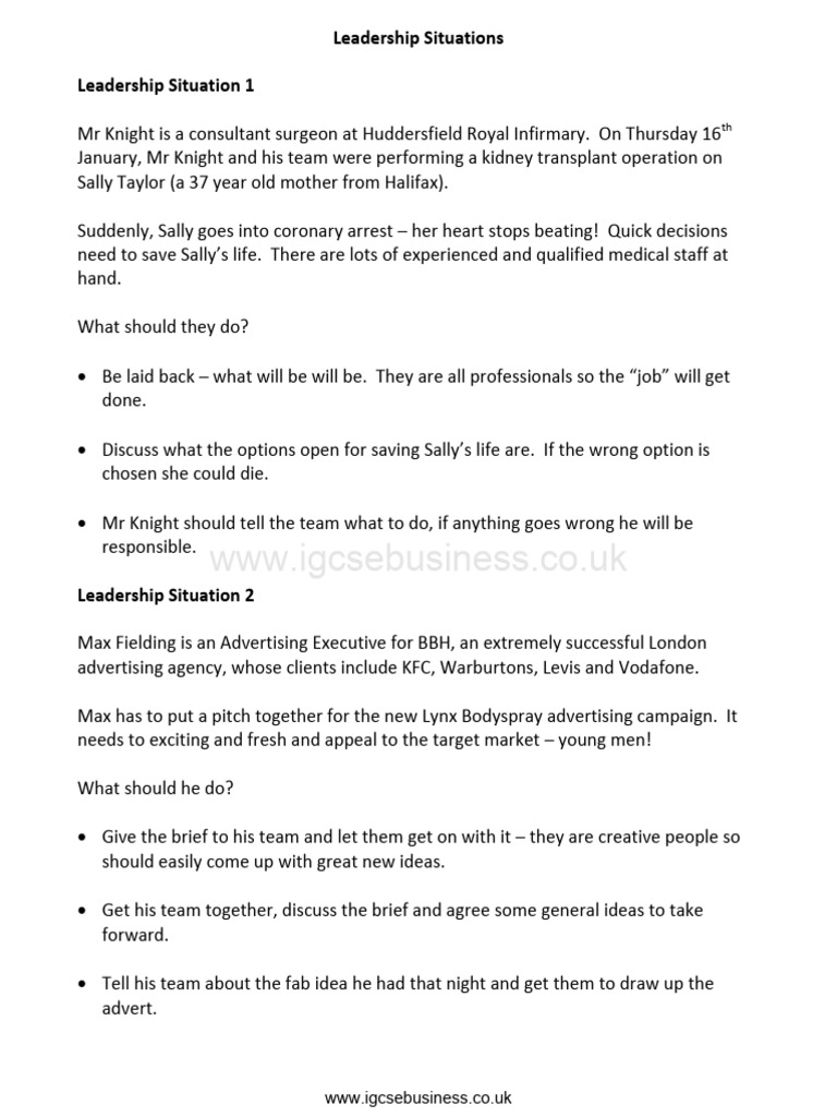 Leadership Situations Activity | PDF