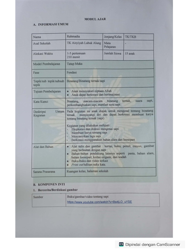 RPPH Binatang Ternak Sapi | PDF