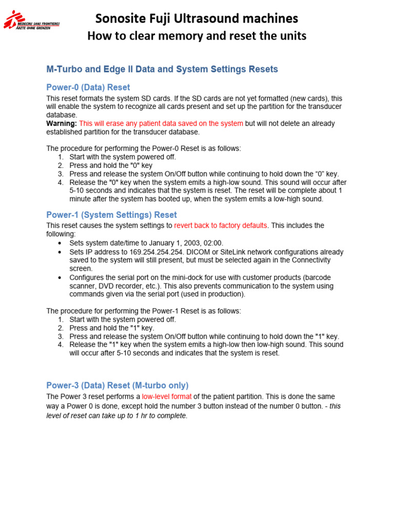 Sonosite Reset M-T E2 | PDF