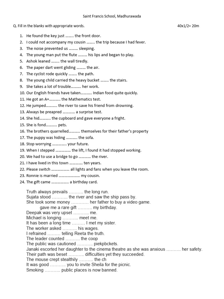 Preposition Test | PDF