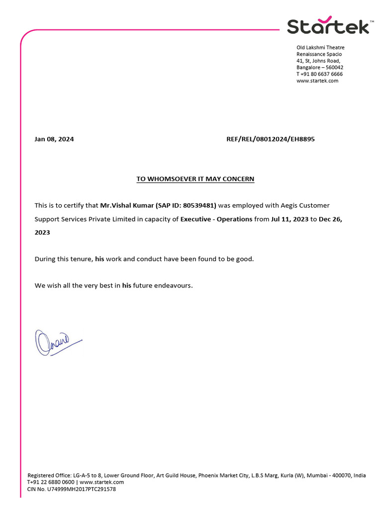 Relieving Letter & Experience Letter 80539481 | PDF