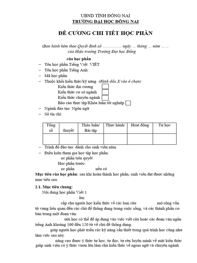 De Cuong Chi Tiet Viet 1 Nna | PDF