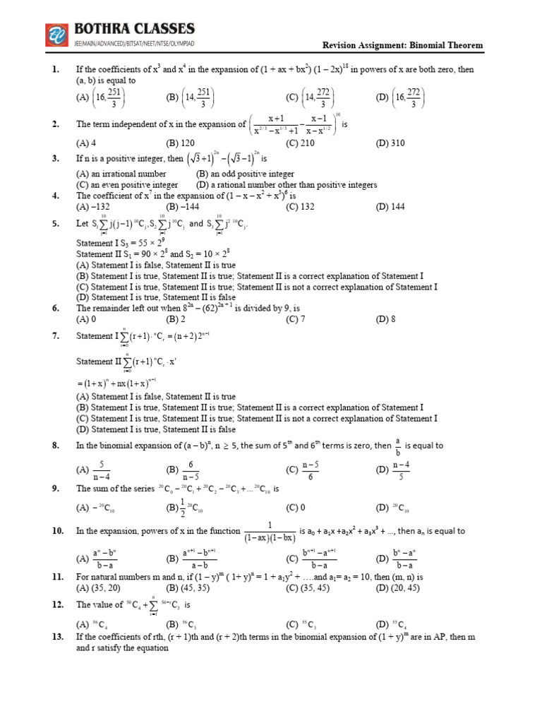 eGpRkt - Revision Assignment Binomial Theorem | PDF | Mathematics ...