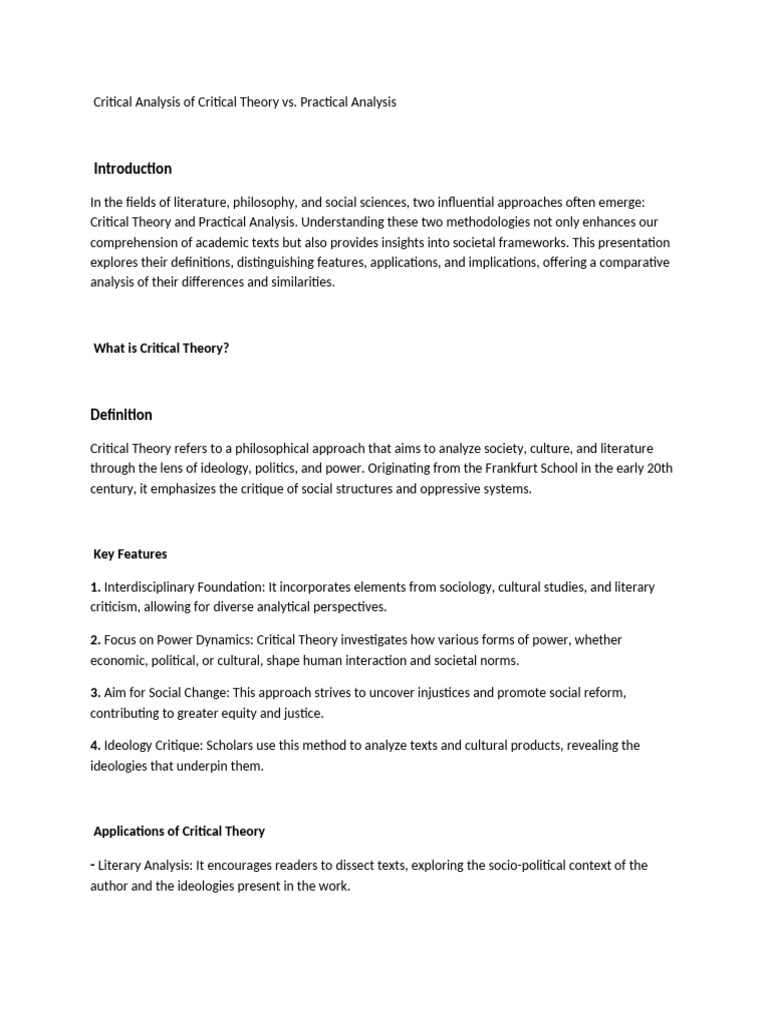 Critical Analysis of Critical Theory Vs | PDF | Critical Theory ... Critical Analysis of Critical Theory Vs | PDF | Critical Theory ...