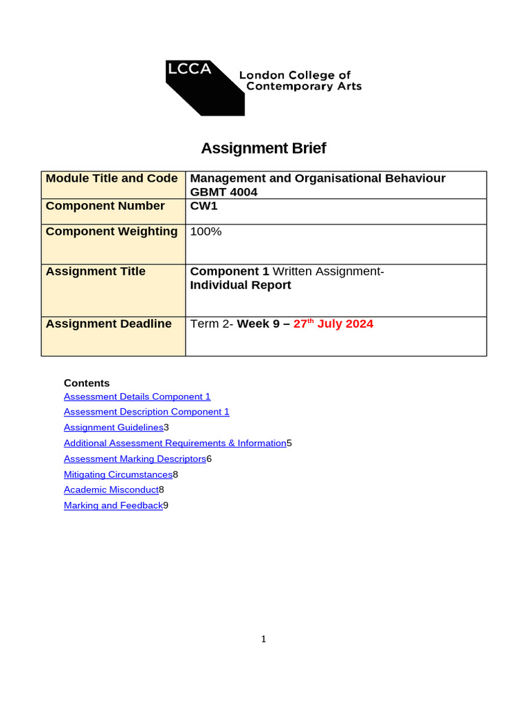 June24. Final Assignment Brief-Management and Organisational Behaviour ...