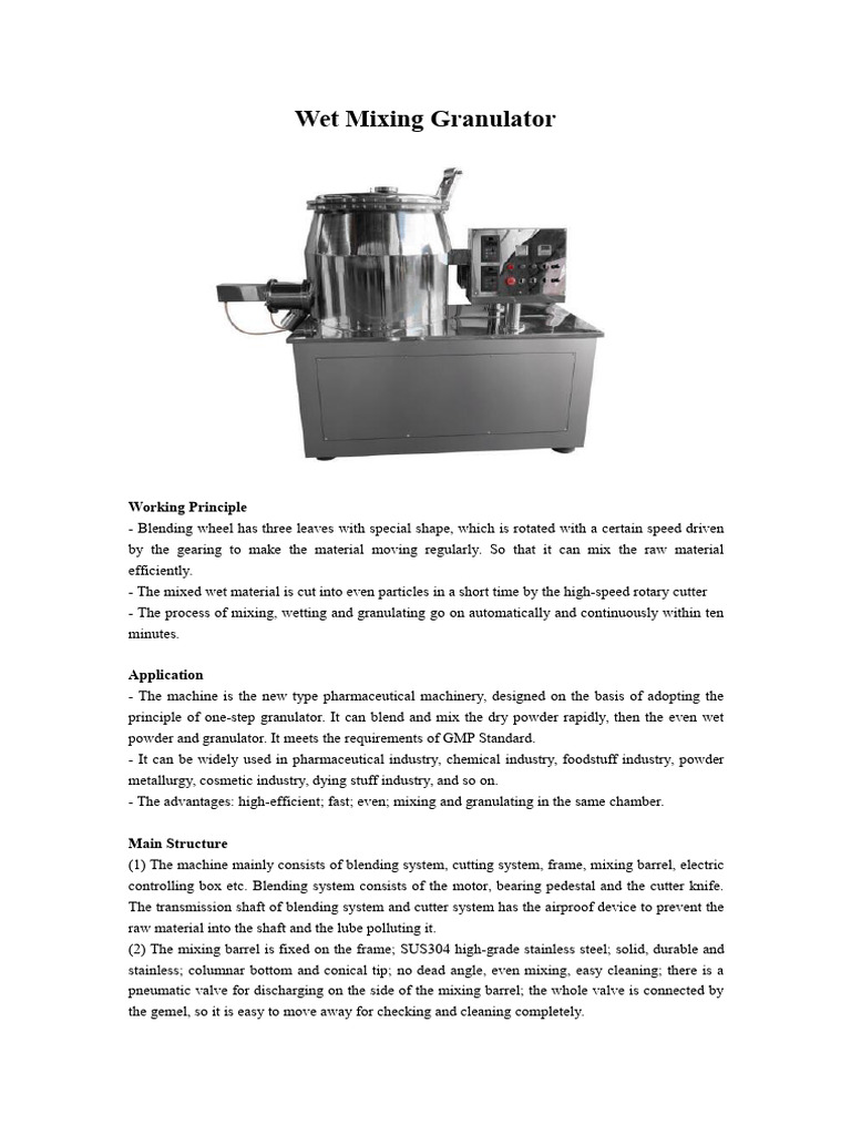 3-Wet Mixing Granulator | PDF | Mechanical Engineering | Industrial ...