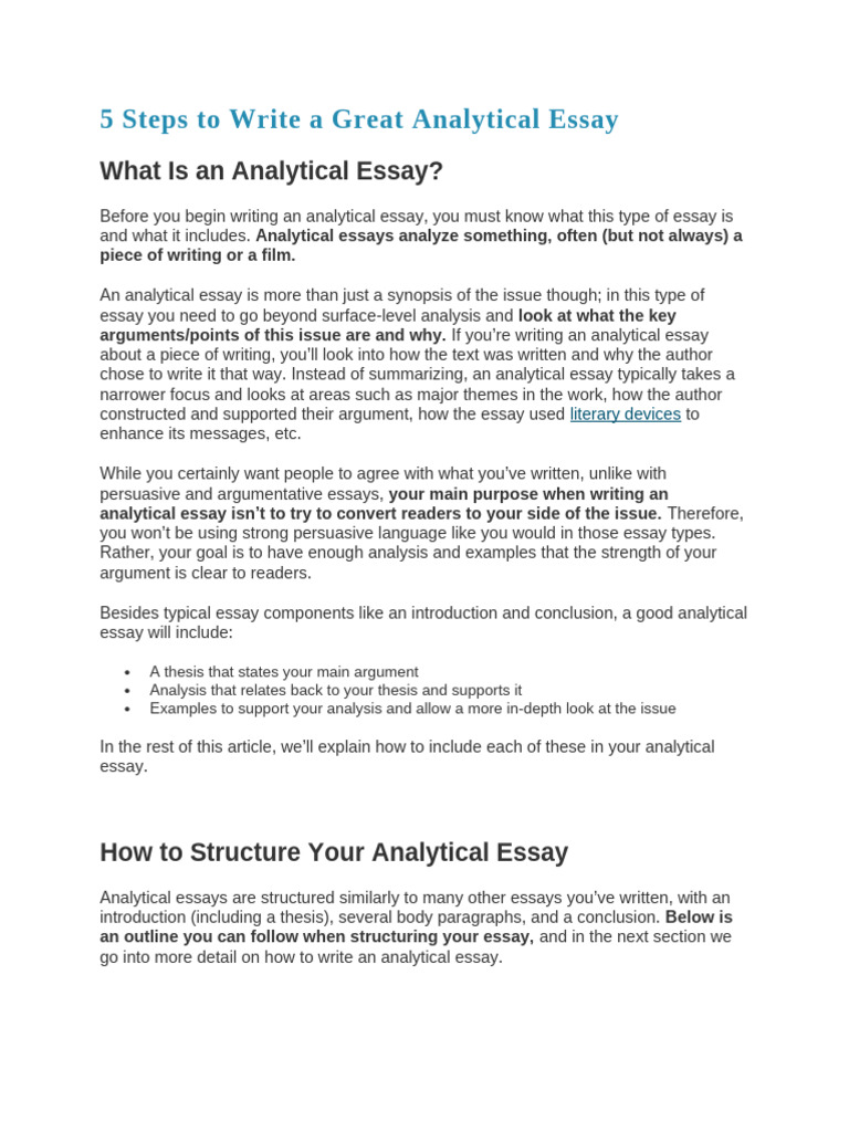 5 Steps To Write A Great Analytical Essay | PDF | Essays | Analysis
