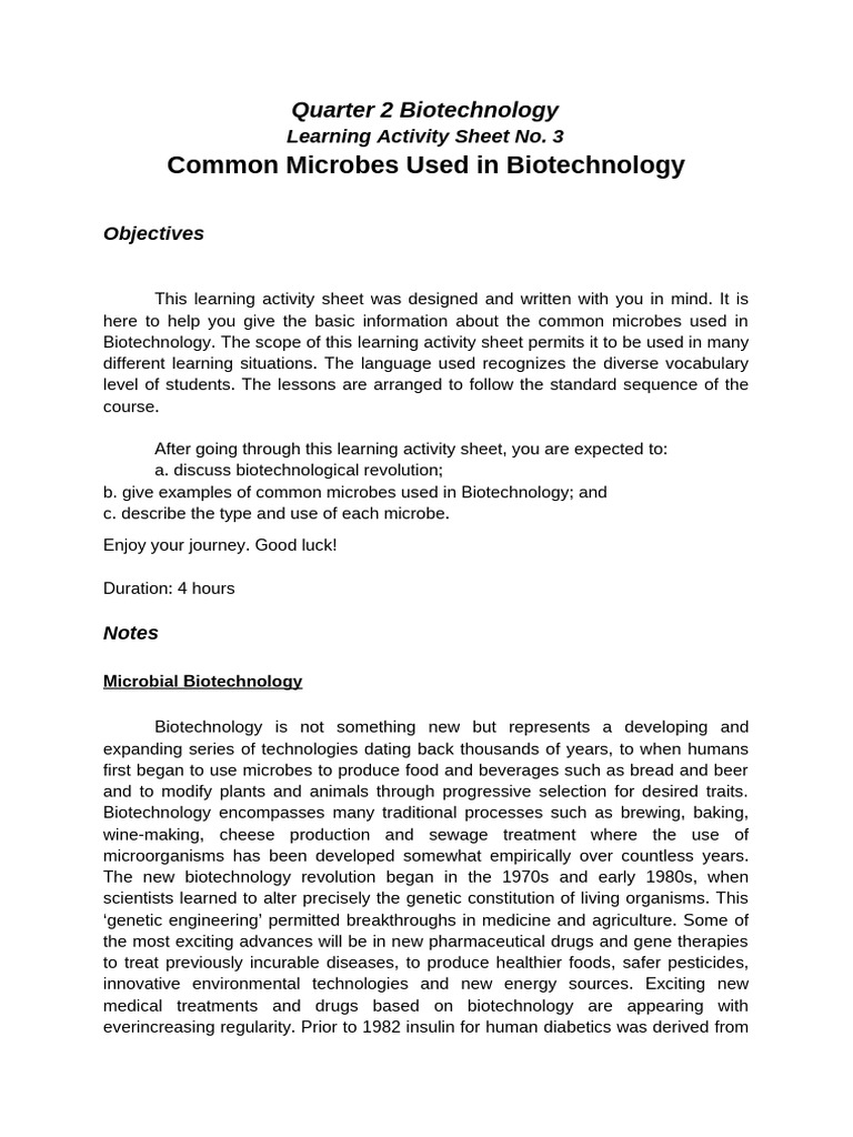 Las 3 Commonly Used Microbes in Biotechnology | PDF | Biotechnology ...