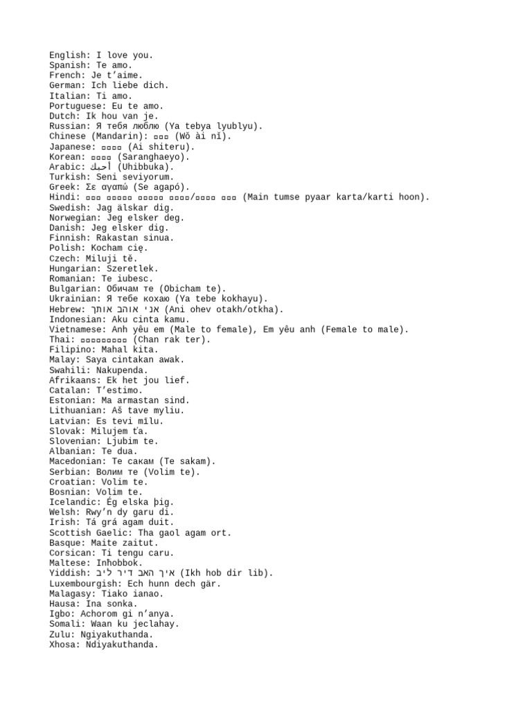 I Love You in A 100 Languages | PDF