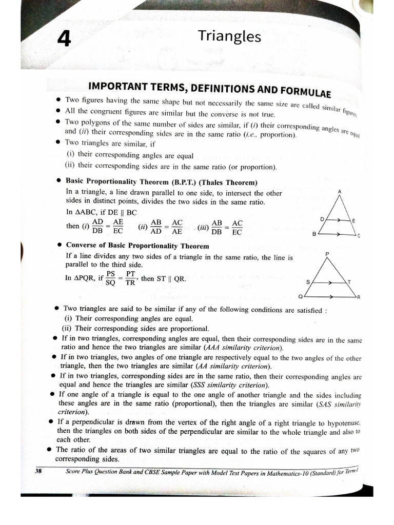 Triangles Few MCQ and Case Based | PDF