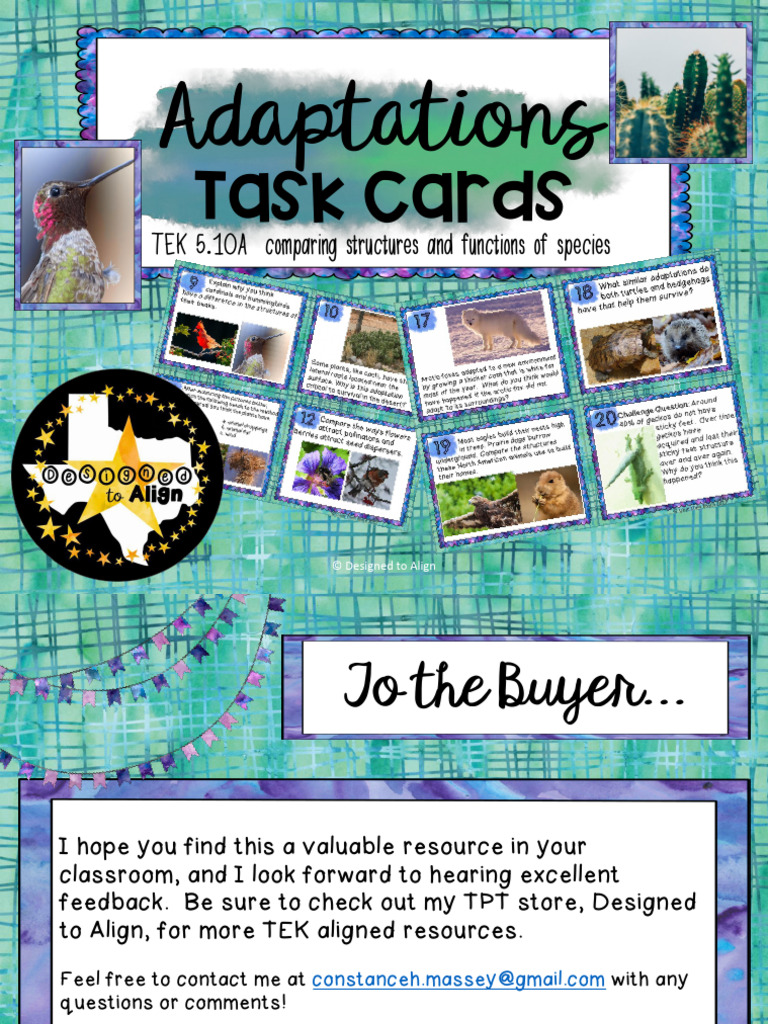 AdaptationsTaskCards 1 | PDF | Flowers | Plants