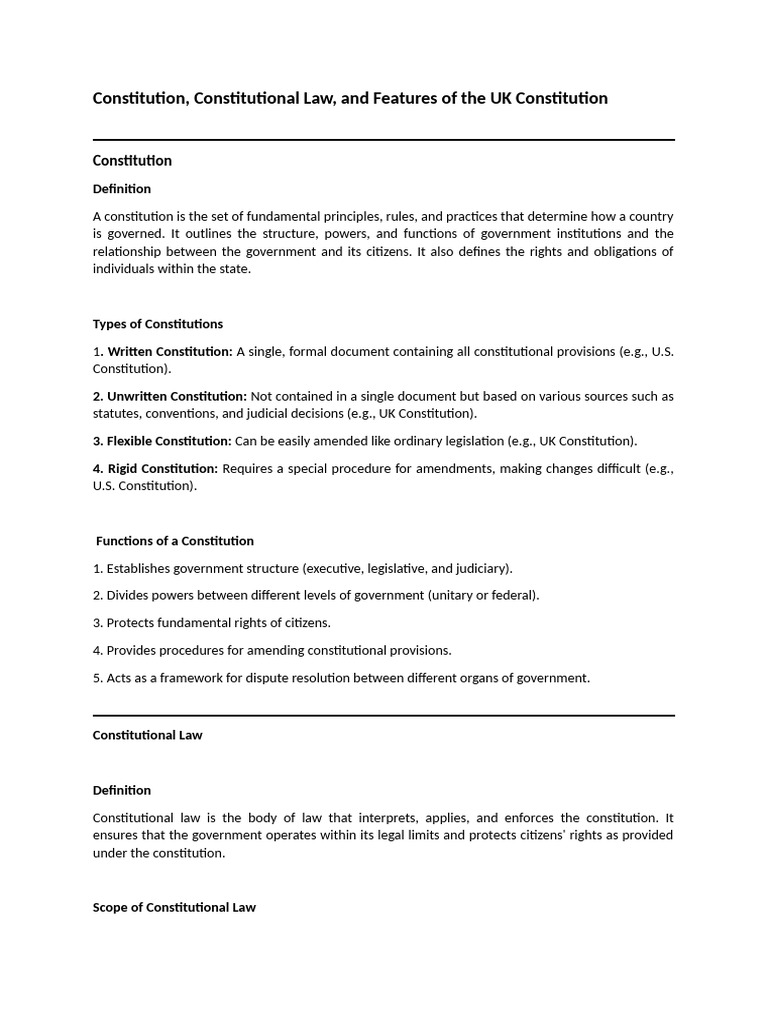 UK Constitution: Features and Law Explained | PDF | Constitution ...