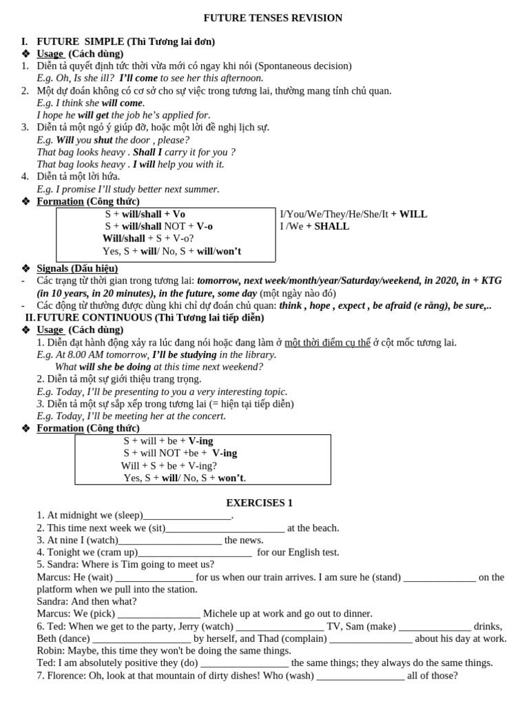 Future Tenses Revision | PDF