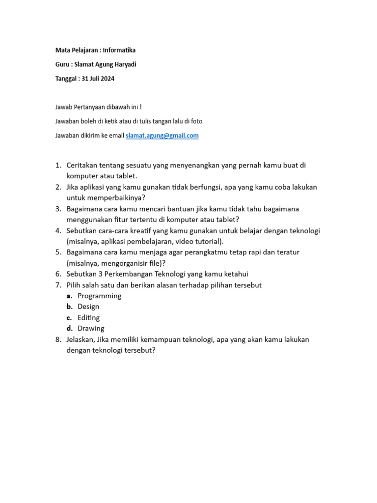 WorkSheet 1 - Informatika | PDF