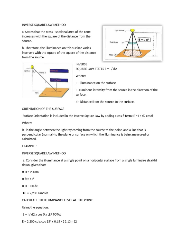 Inverse Square Law for Illuminance Calculations | PDF | Light | Metrology