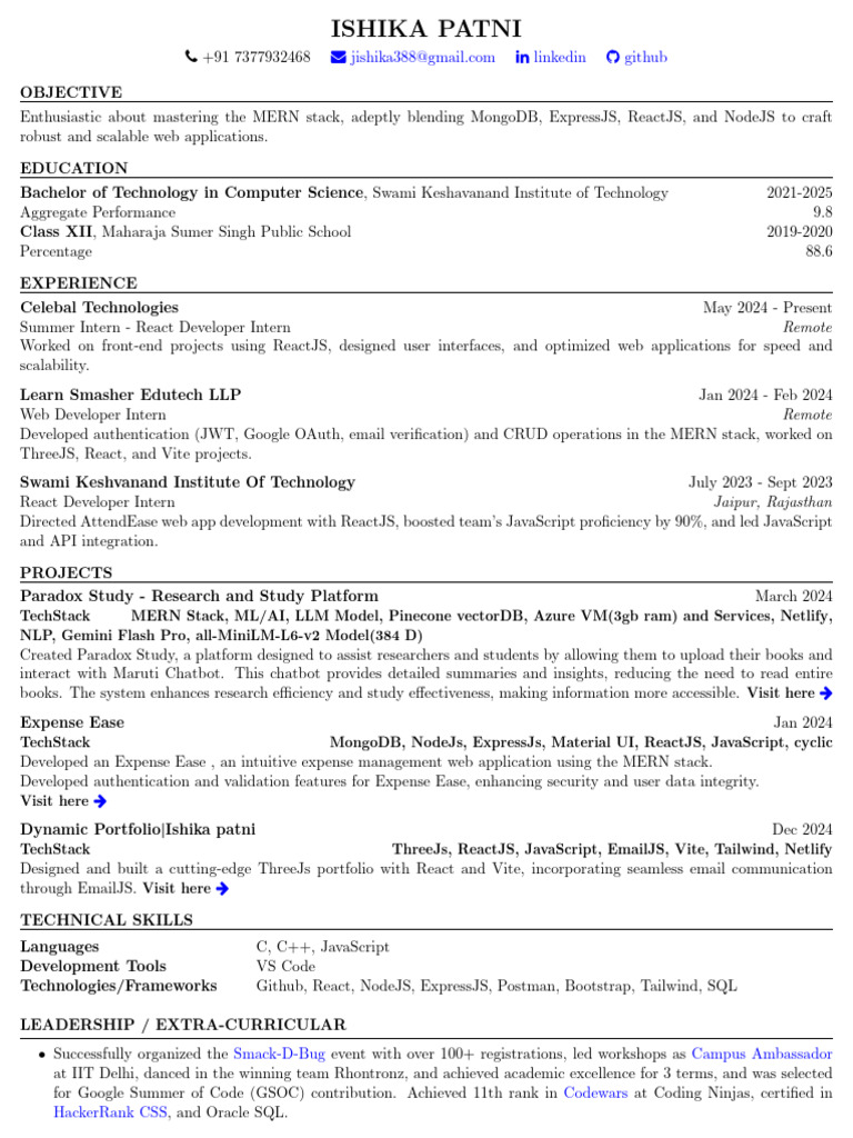 ResumeISHIKAJAIN - Ishika Patni | PDF | Web Application | Software Development